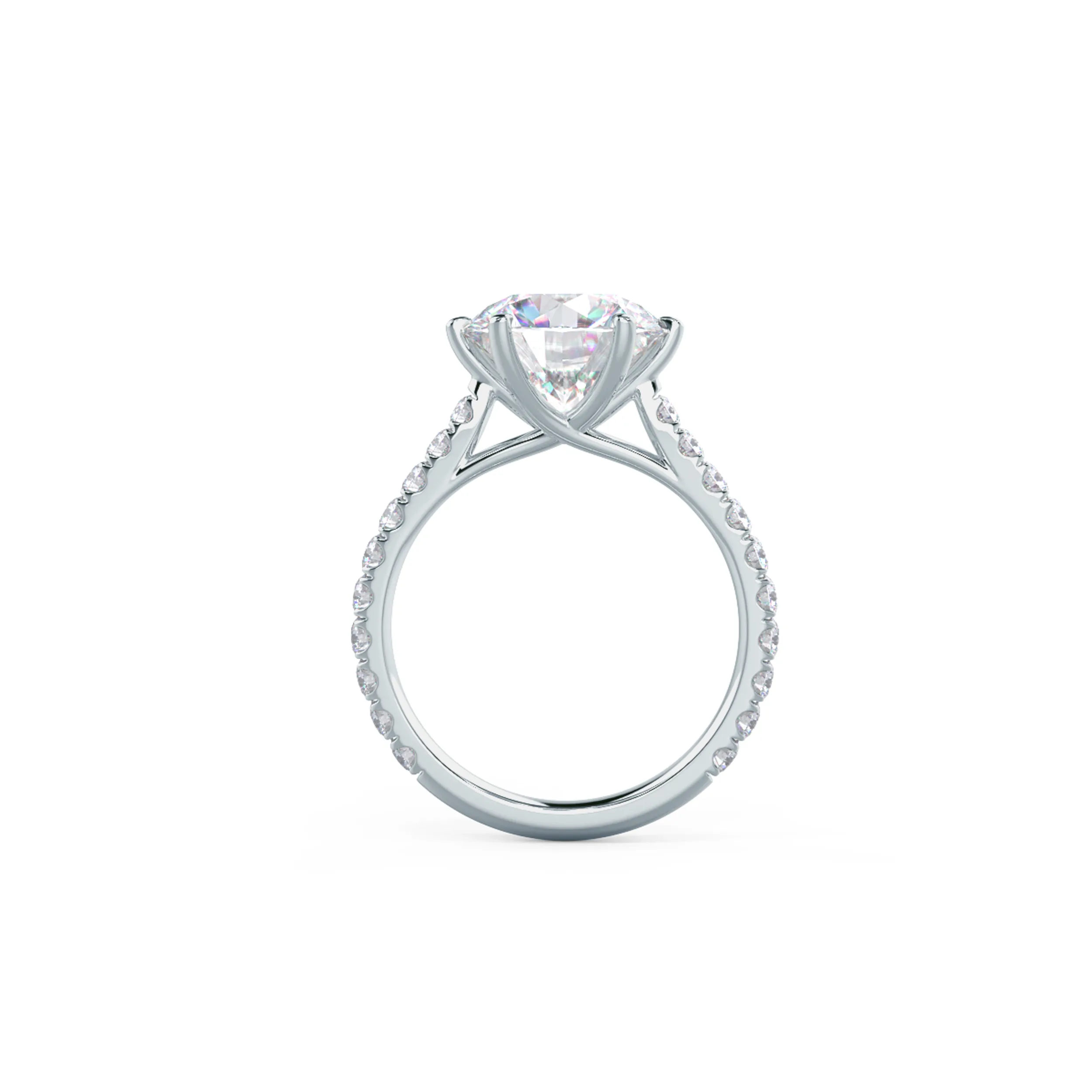 Round Trellis Six Prong Pavé Diamond Engagement Ring