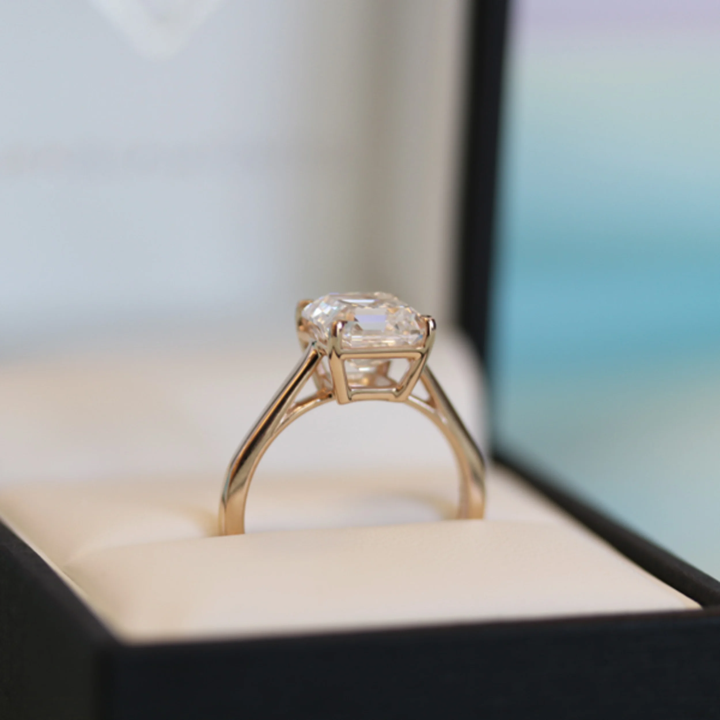 Asscher Cathedral Solitaire Diamond Engagement Ring