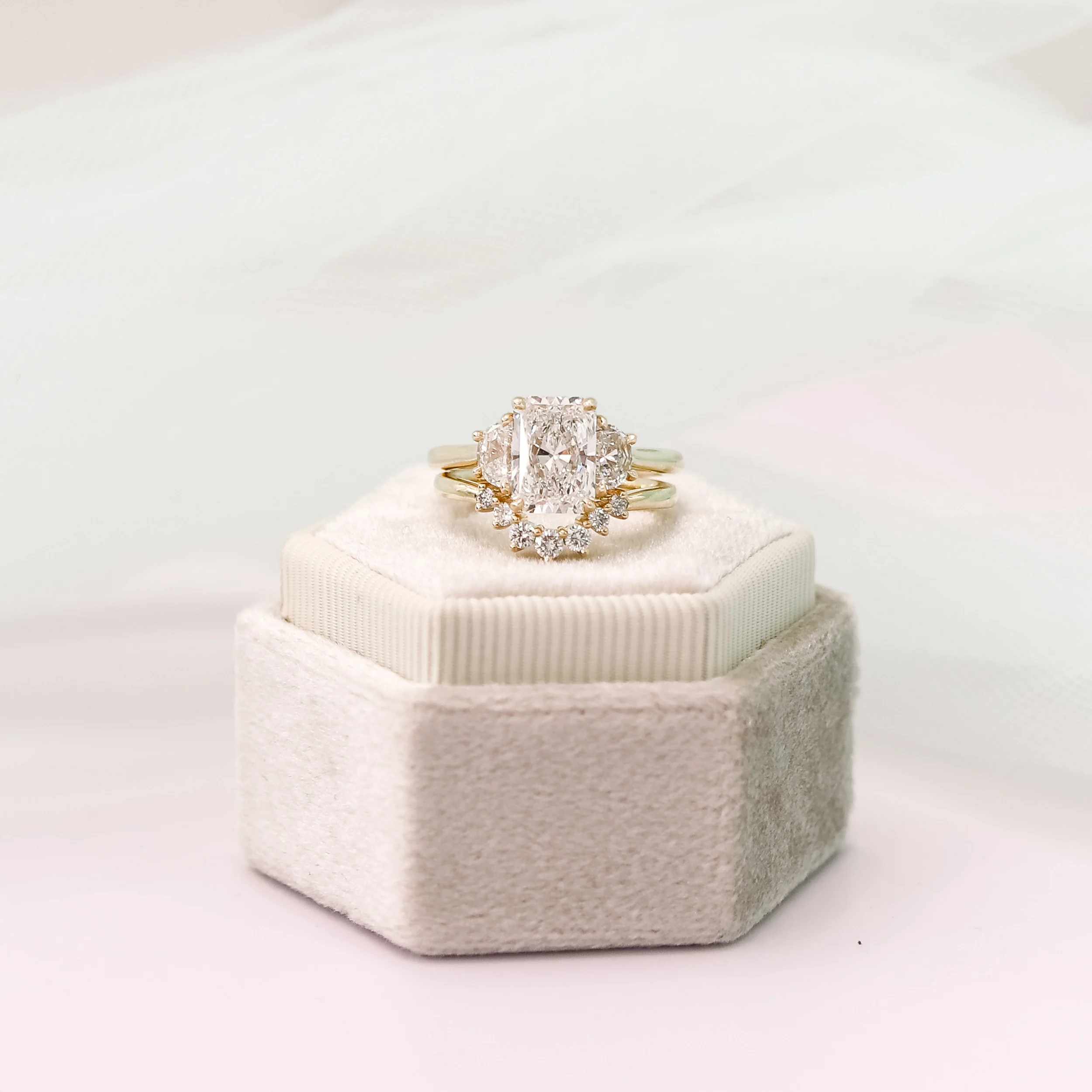 Radiant and Half Moon Diamond Engagement Ring