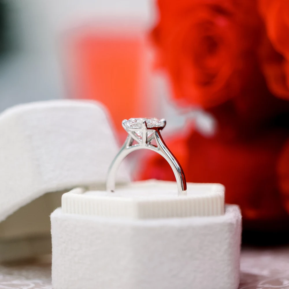 Oval Cathedral Solitaire Diamond Engagement Ring