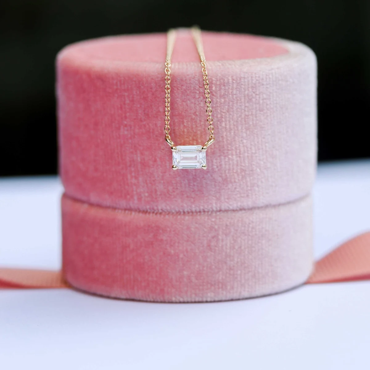 East-West Emerald Cut Diamond Pendant