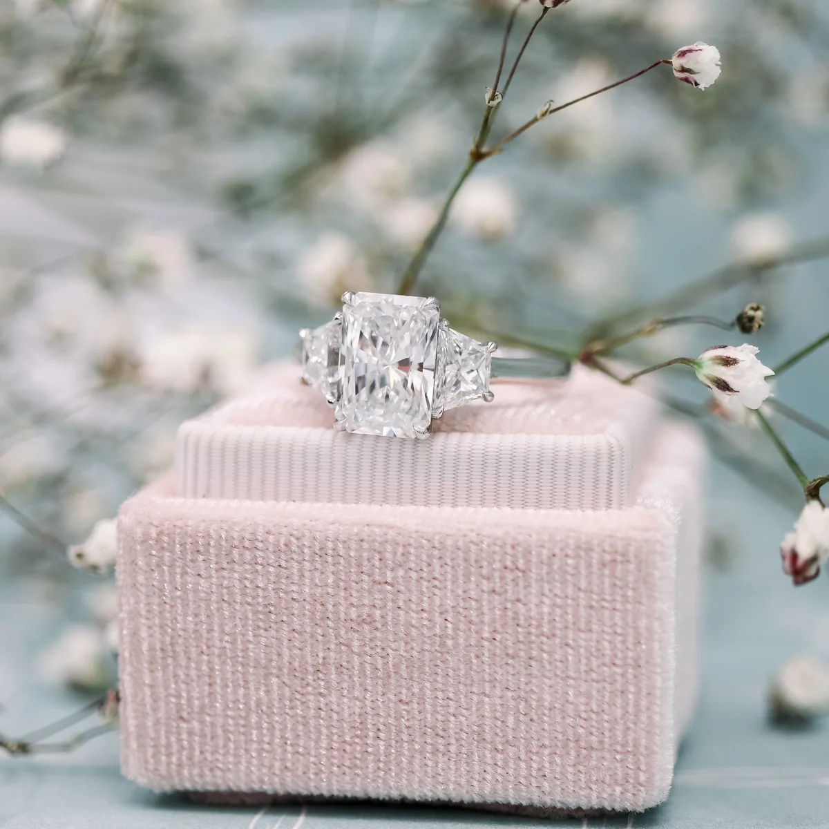 Radiant and Trapezoid Diamond Engagement Ring