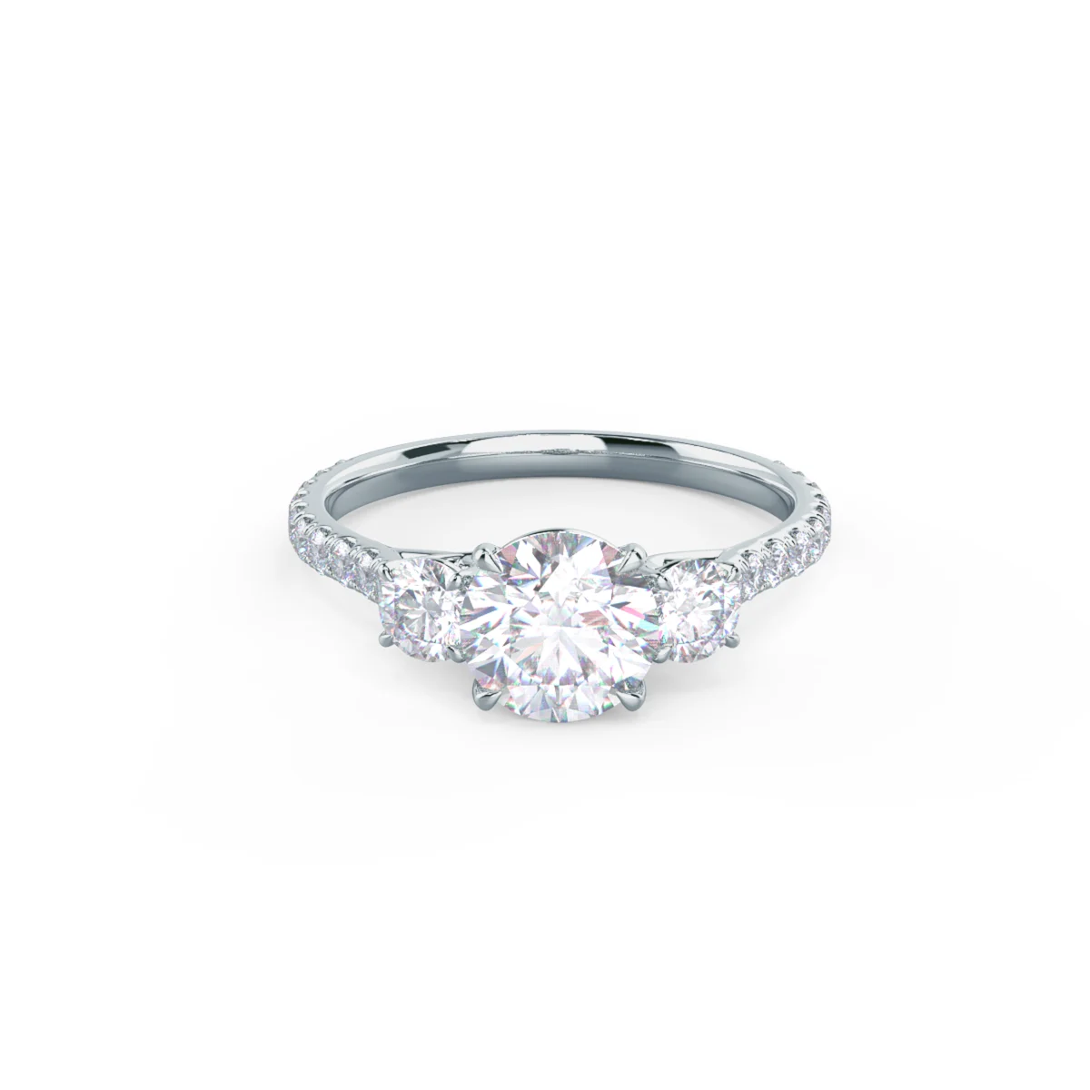 Round Three Stone Pavé Diamond Engagement Ring