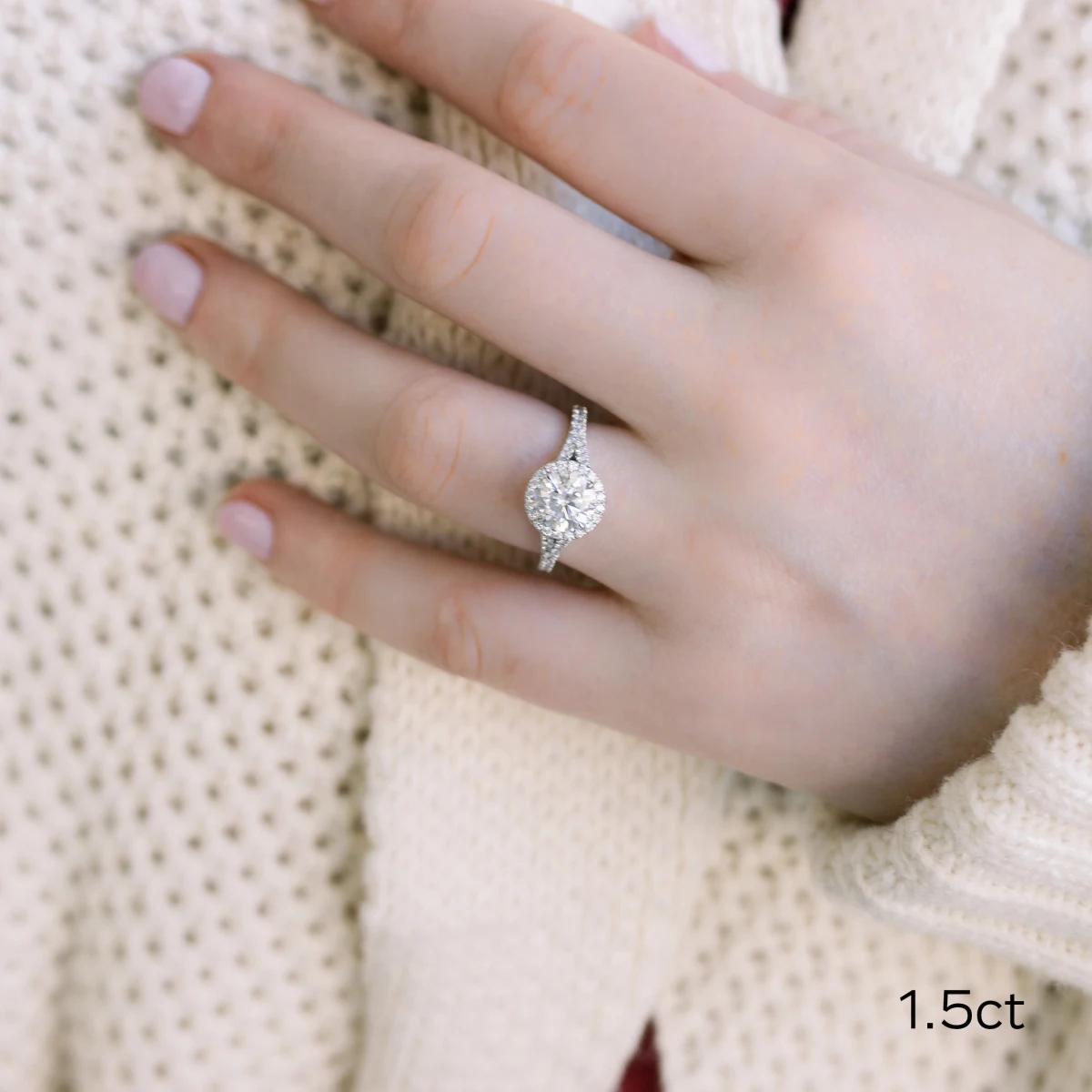 Single Halo Split Shank Diamond Engagement Ring