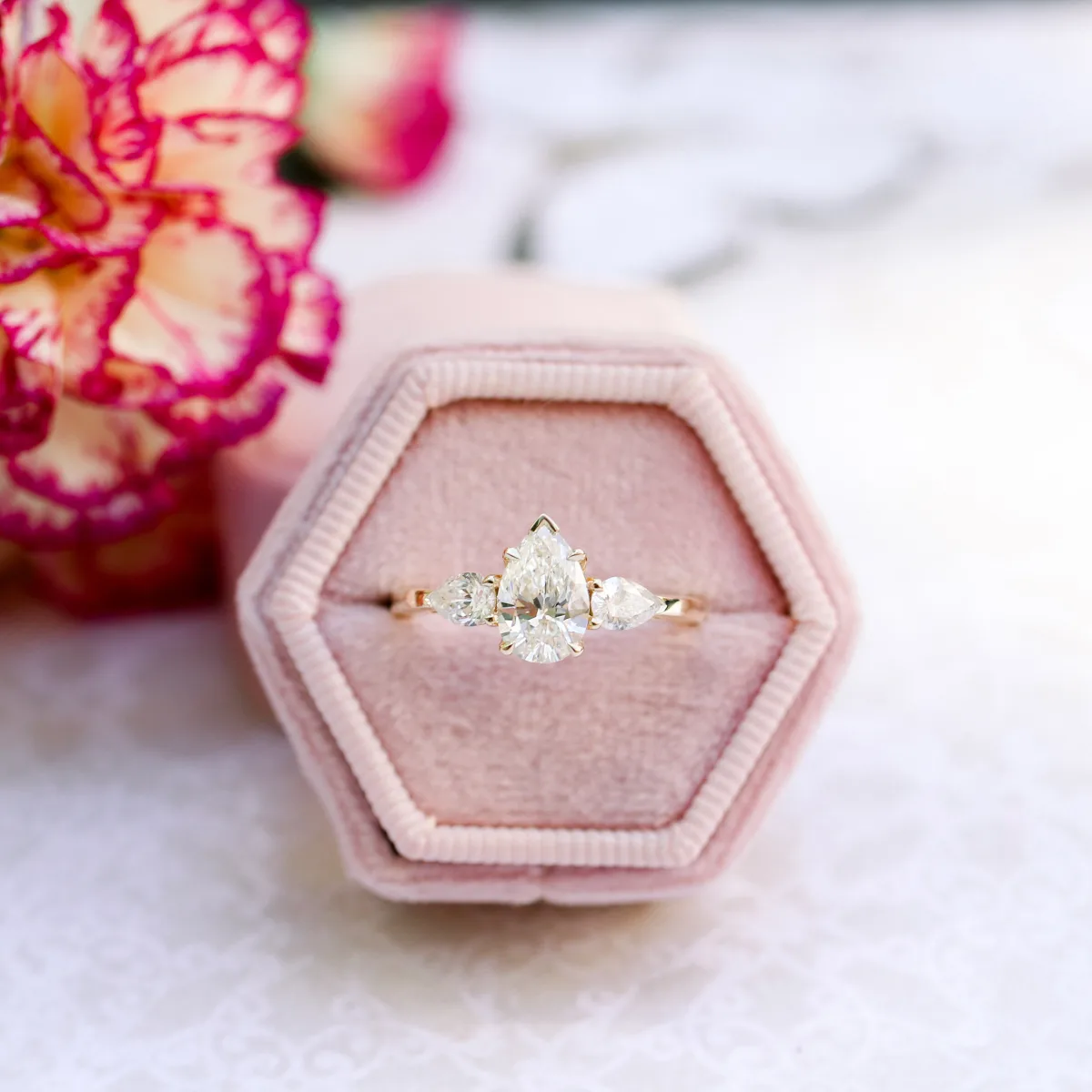 Pear Three Stone Diamond Engagement Ring