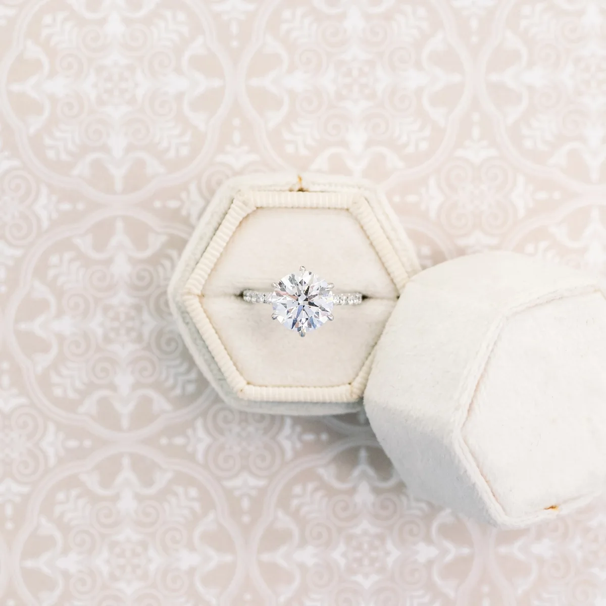 Round Six Prong Pavé Diamond Engagement Ring