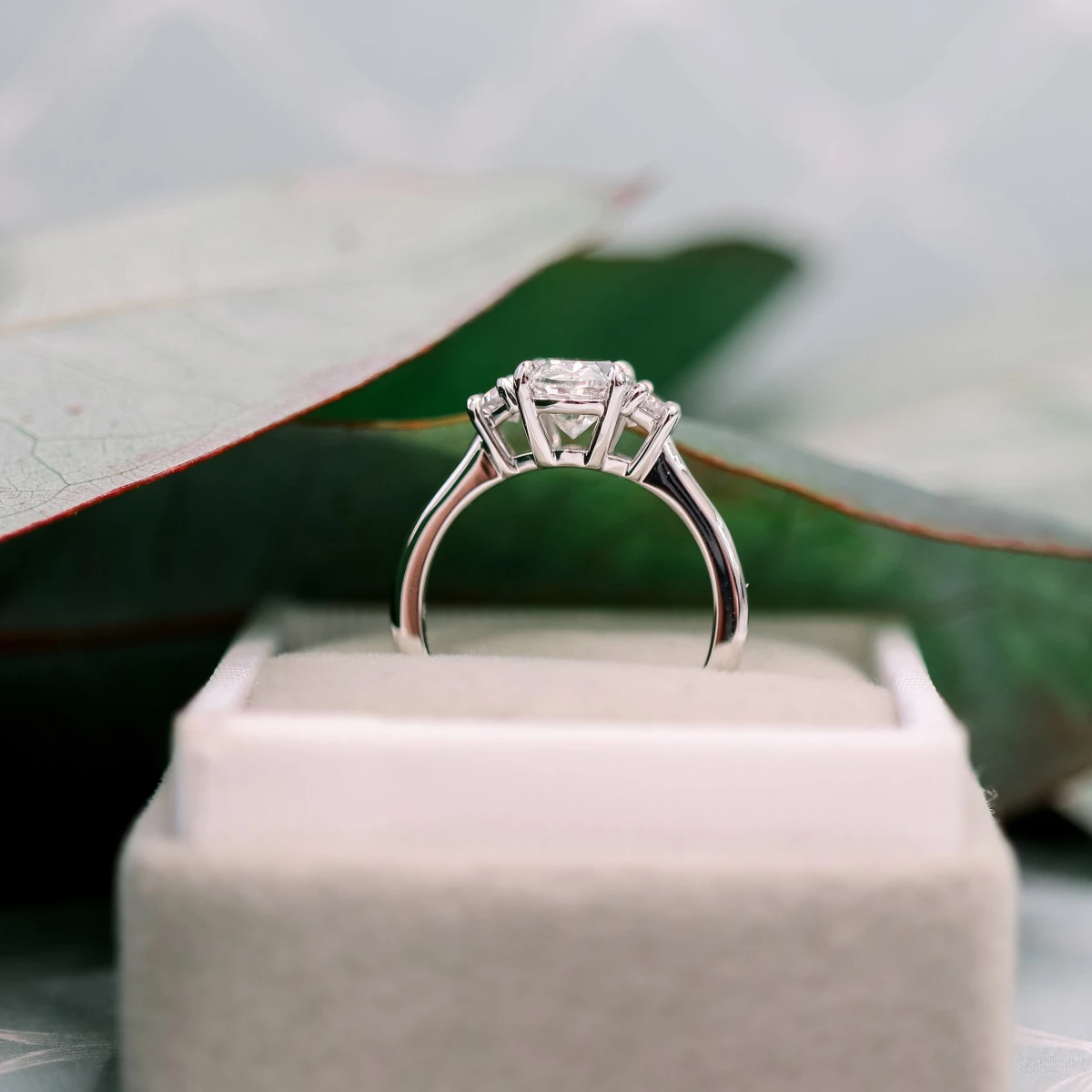 Oval and Half Moon Diamond Engagement Ring