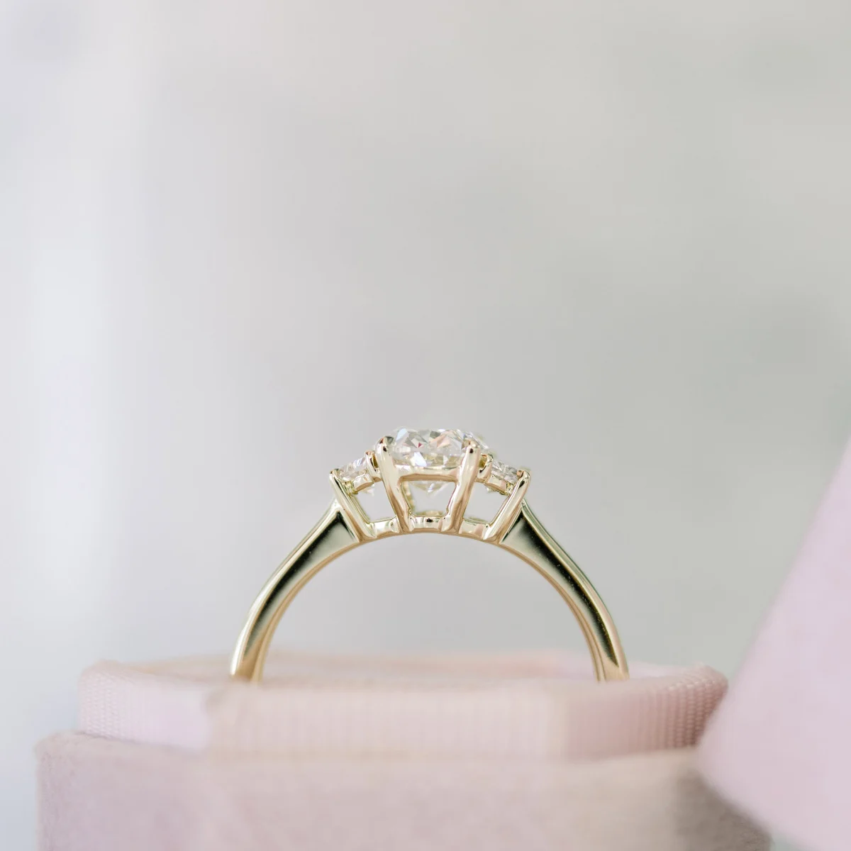 Oval and Half Moon Diamond Engagement Ring