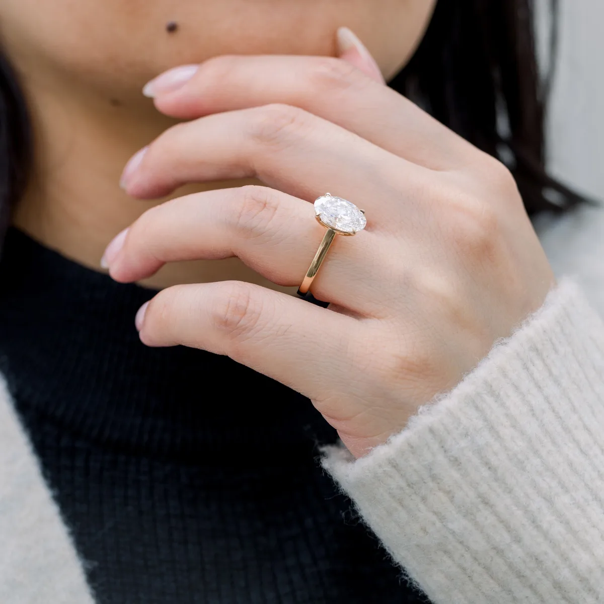 Oval Cathedral Solitaire Diamond Engagement Ring